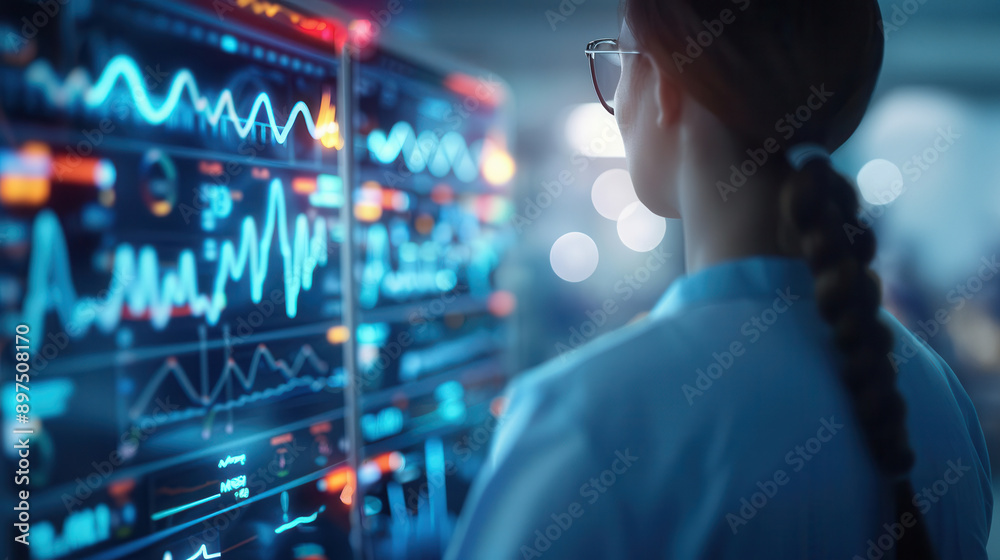 Nurse checking vital signs, monitoring patient, focus on, hospital ...