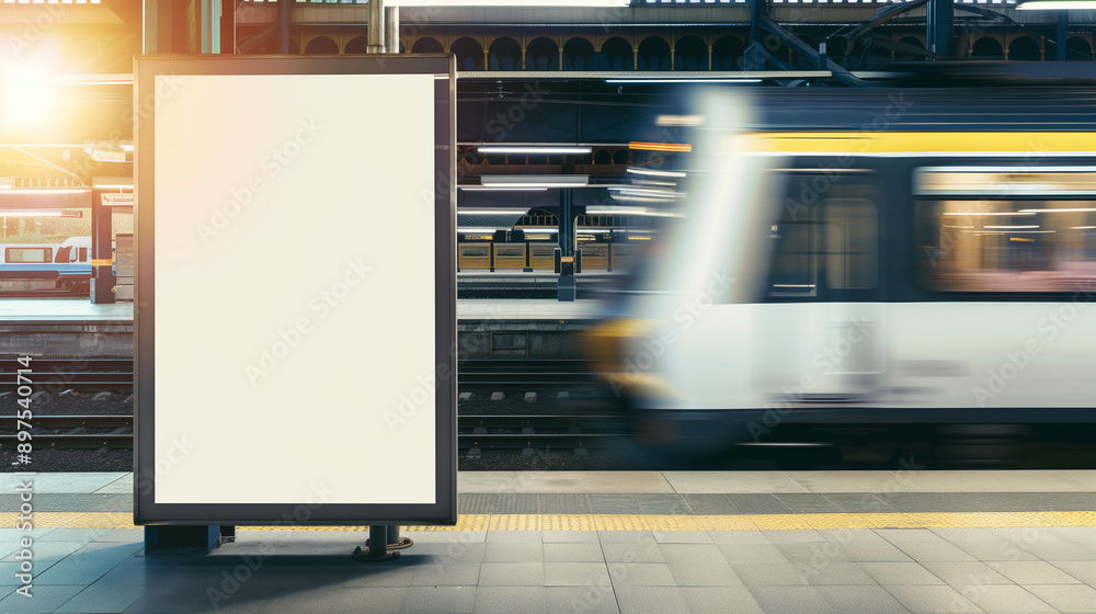 Blank poster mockup in a train station platform with commute ...