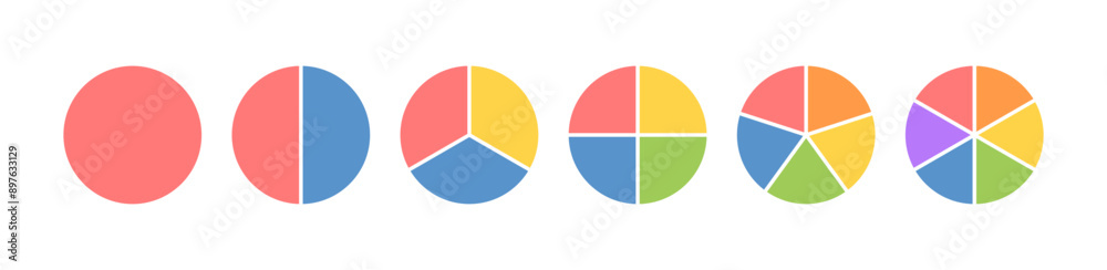 Circle division infographic icon set. Pie chart divided 4,5,6 equal ...
