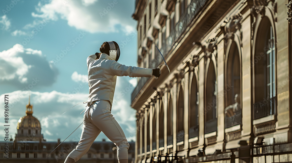 Fencing Bout with Historic Paris Architecture: A fencing bout taking ...