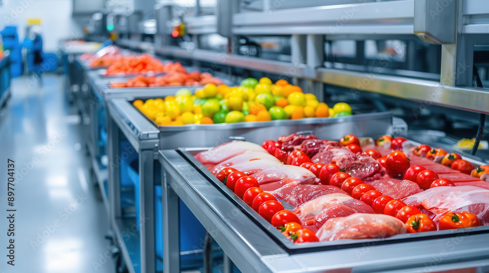 Automated food processing line with quality control checks, food safety ...