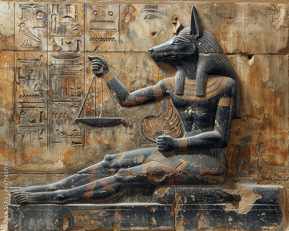 Anubis, Egyptian God of Afterlife, Weighing Scales of Justice with Soul ...