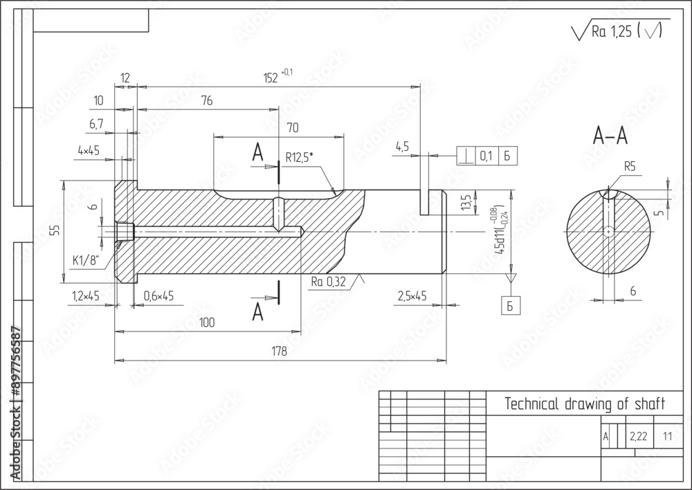 Assembly drawing of speed drive shaft. Vector cad scheme of part of ...