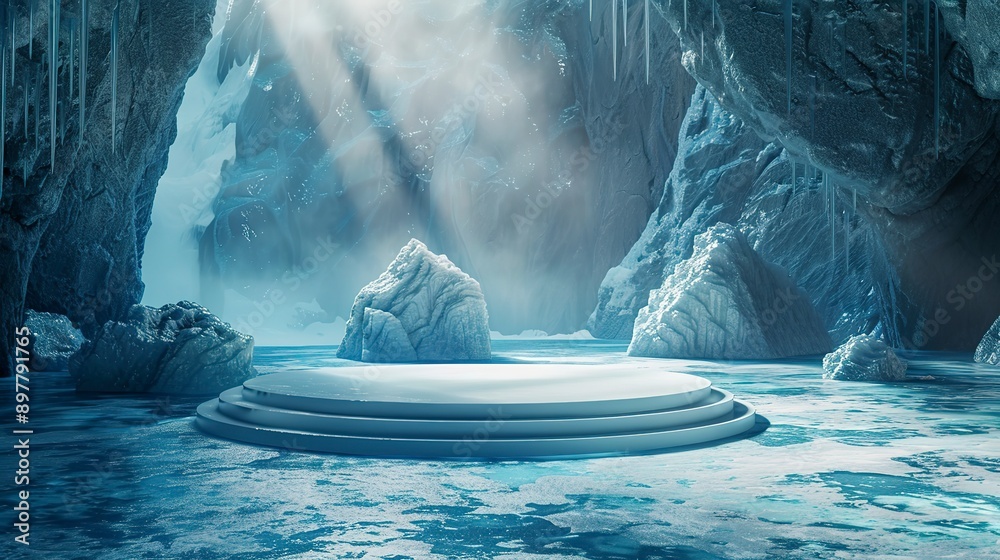 Ice background podium cold winter snow product platform floor frozen ...