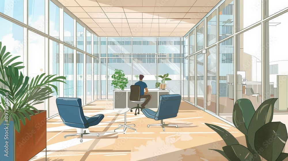 Illustrate an architect planning a new high-rise office building ...