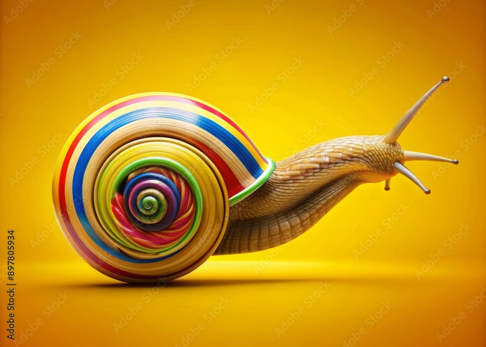 A speedy snail with colorful wheels zooms across a bright yellow ...
