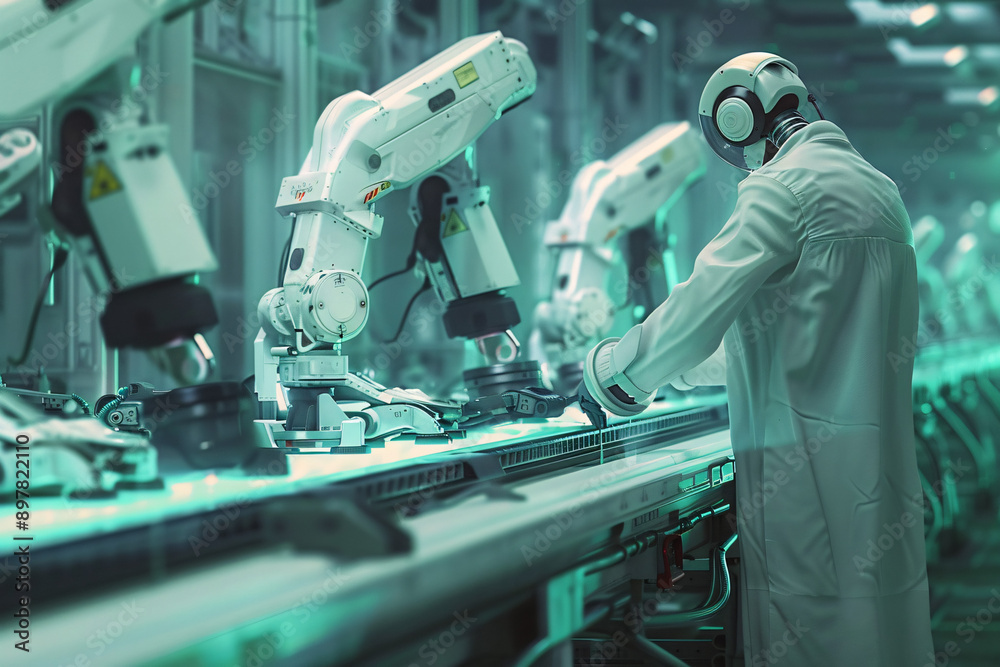 A state-of-the-art manufacturing setting where a humanoid robot ...