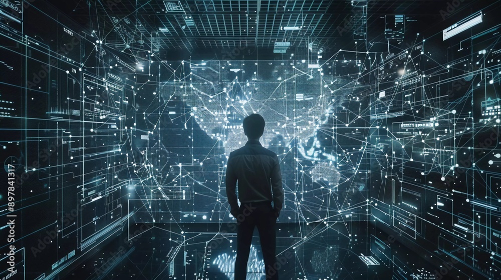 Big data technology and data science. Data scientist querying, analyzing and visualizing complex ...