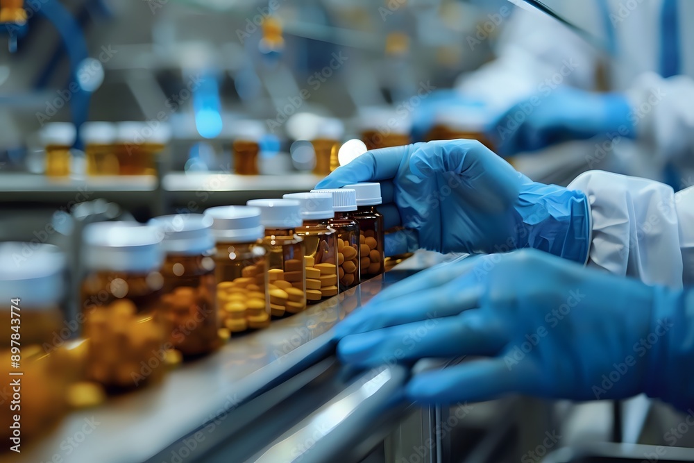 Pharmaceutical Manufacturing: Tablets on Conveyor Belt Stock Photo ...