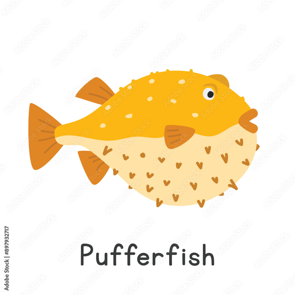 Pufferfish vector illustration, cartoon clipart, animal in flat style ...