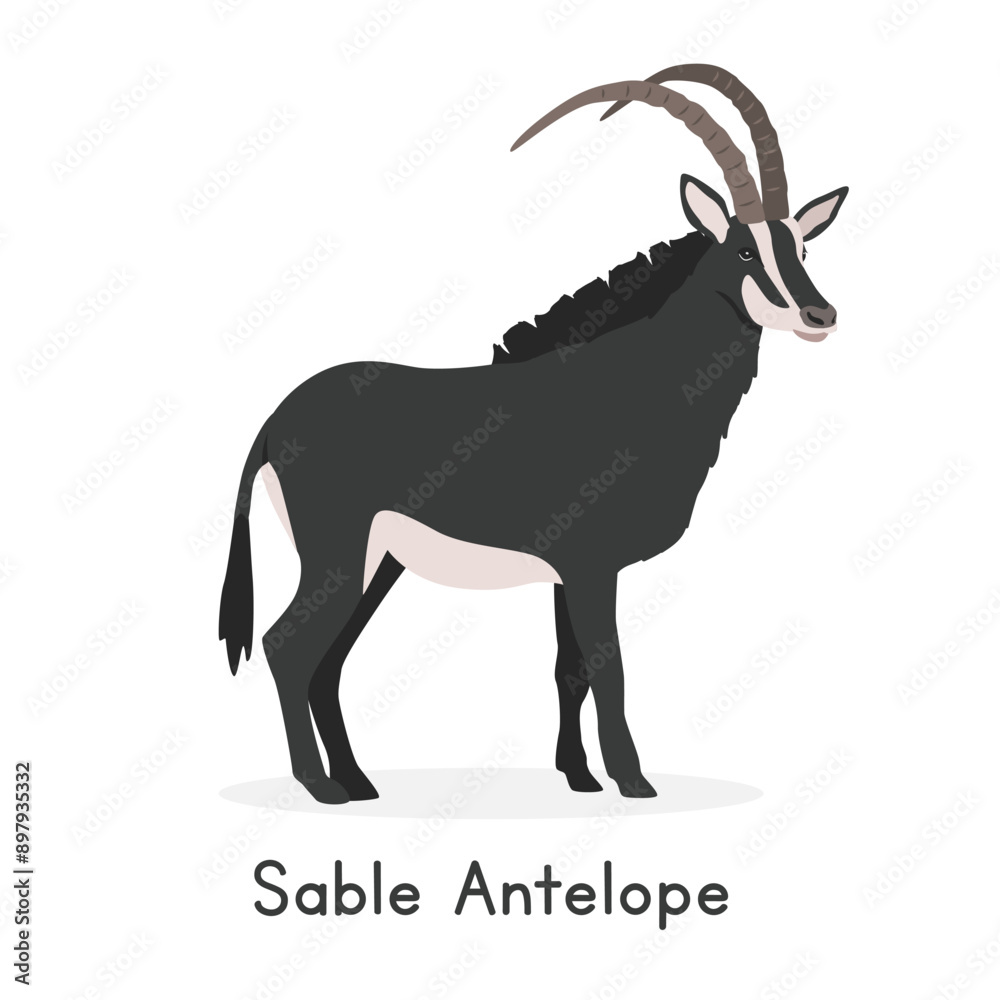 Sable antelope vector illustration, cartoon clipart character, animal ...