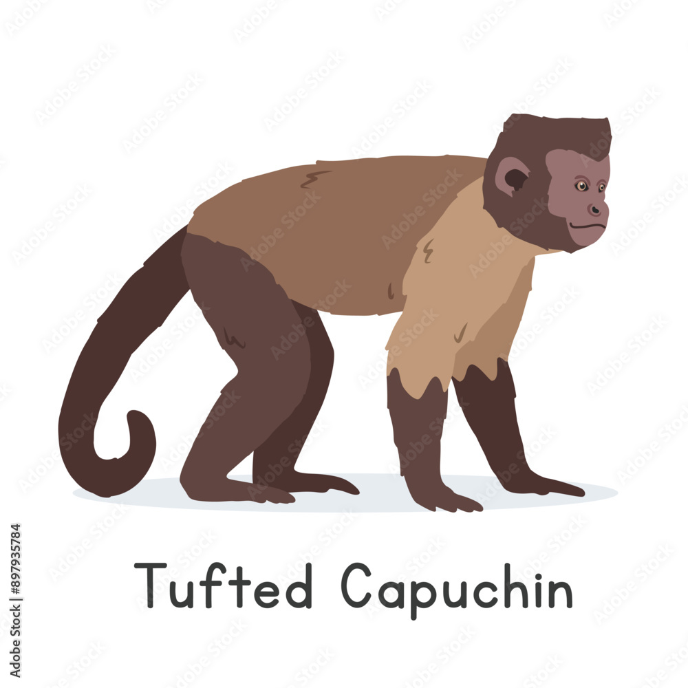 Tufted capuchin vector illustration, cartoon clipart character, animal ...