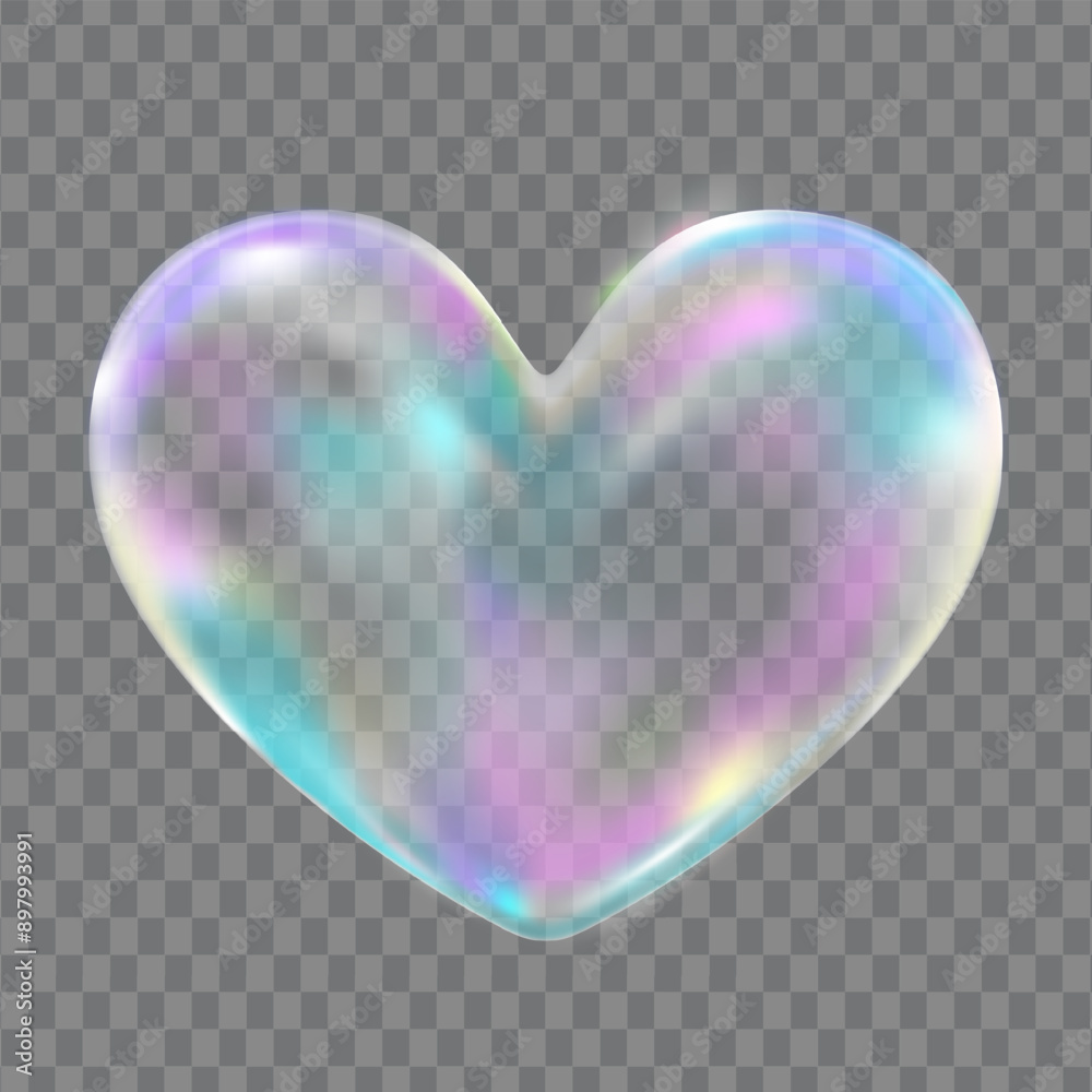 Realistic Vector Transparent Liquid Heart shape refraction soap bubble ...