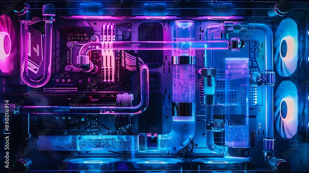 Transparent PC case housing a high performance liquid cooling system ...