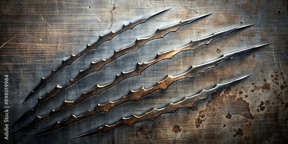 Rugged steel metal background with deep cuts and claw marks, scratched ...