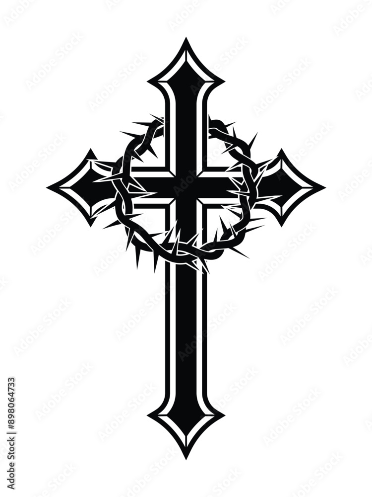 stylized gothic Christian cross with crown of thorns transparent ...