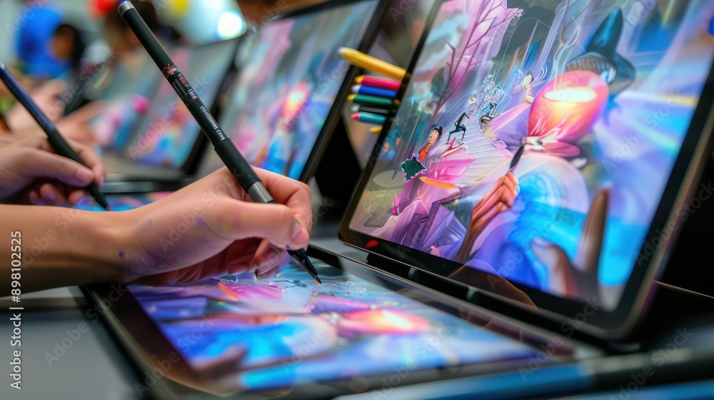 digital art classroom where students use tablets and digital pens to ...