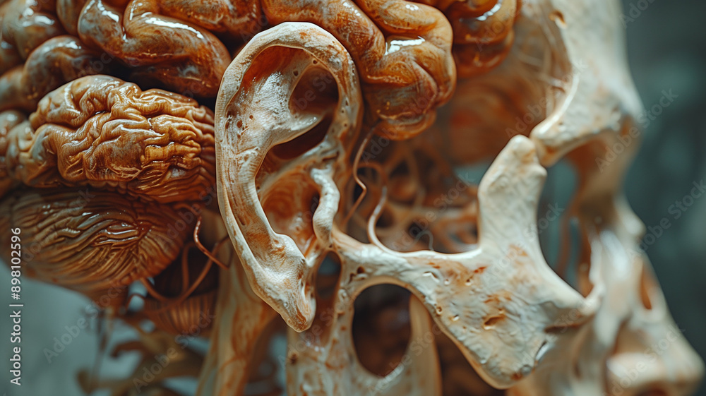 Detailed diagram of the skull highlighting the intricate structure of ...