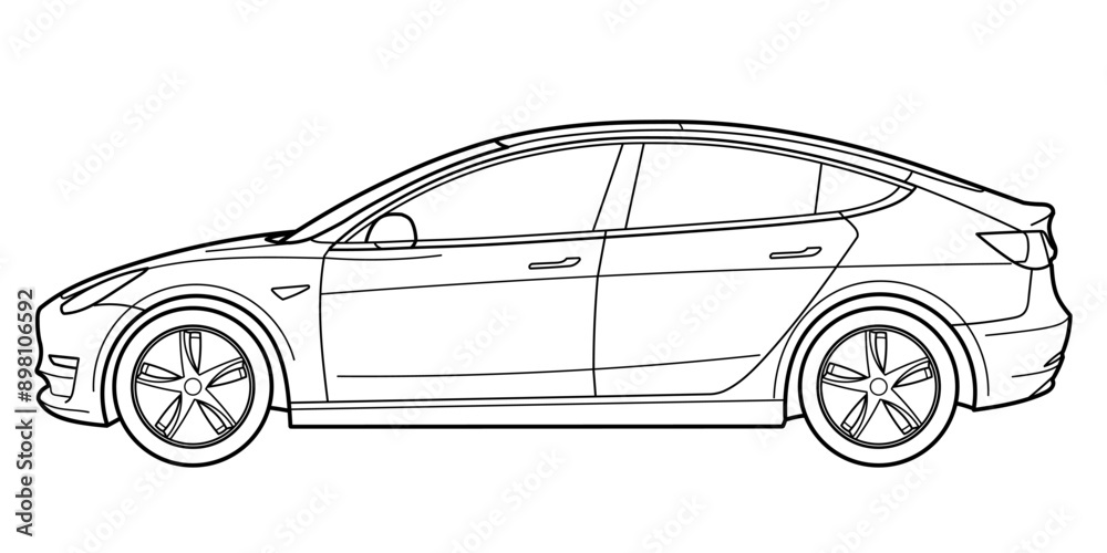 Ivano-Frankivsk, Ukraine - 25 July 2024: Outline drawing of a Tesla ...