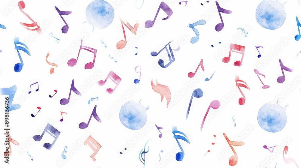 Music notes and flowing melodies depicted in a seamless musical pattern ...