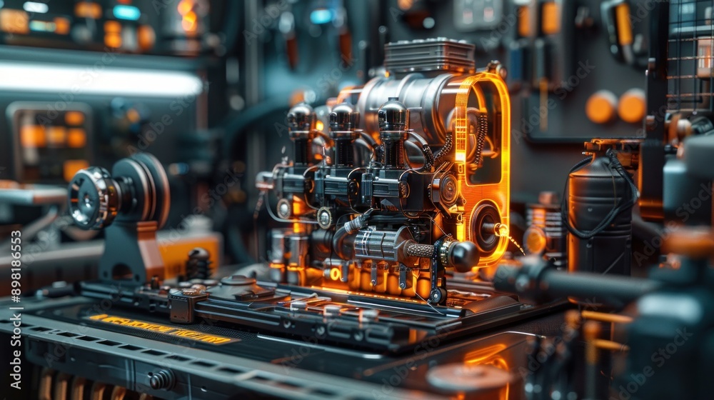 A 3D rendering of a gear with oil pouring on it, showing golden liquid ...