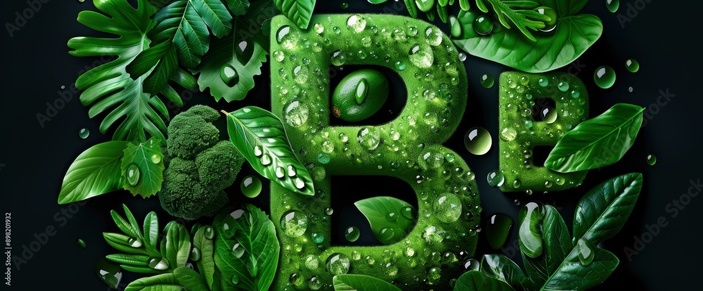 English Letter B Abstract Alphabet With Realistic Leaves And Water ...