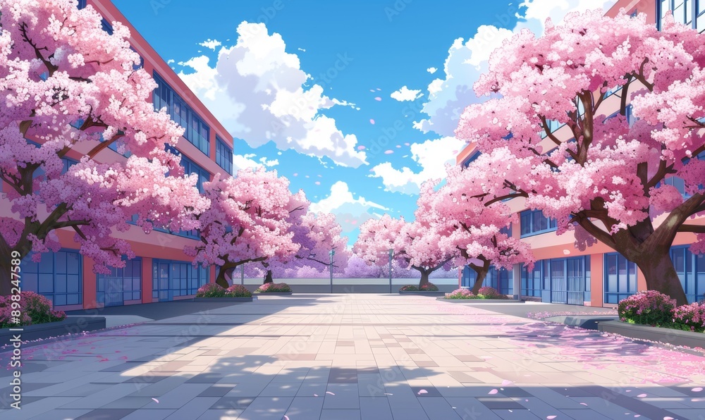 Enchanting Anime School Scenery: Fluid Cartoon-Style Campus with ...