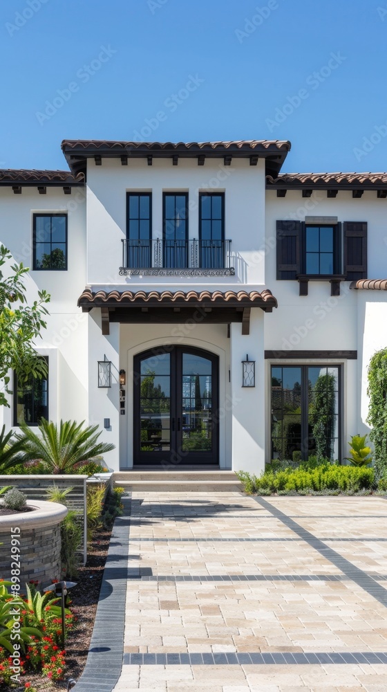 Elegant Spanish-Style Residence: Striking White and Black Facade with ...