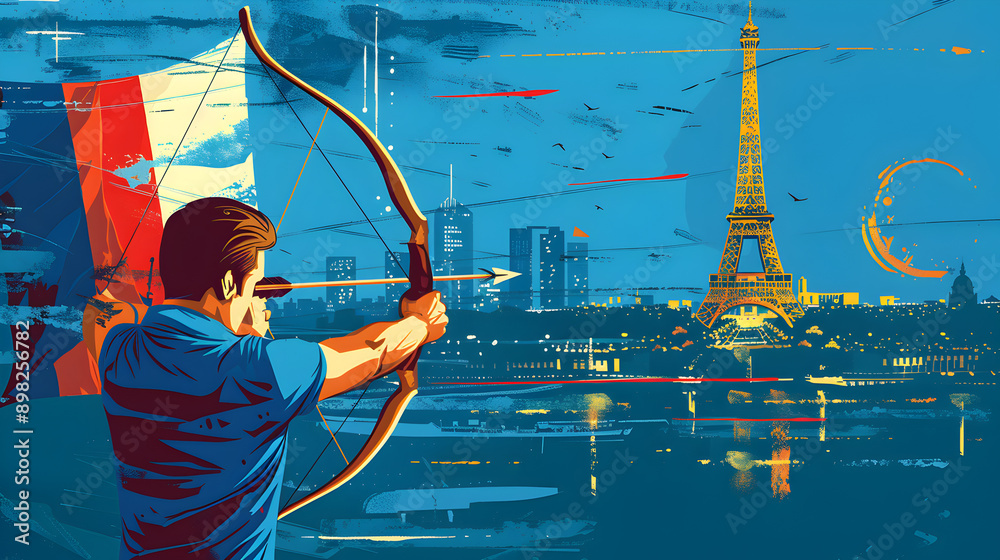 Archery: An illustration of an archer aiming at a target with the ...