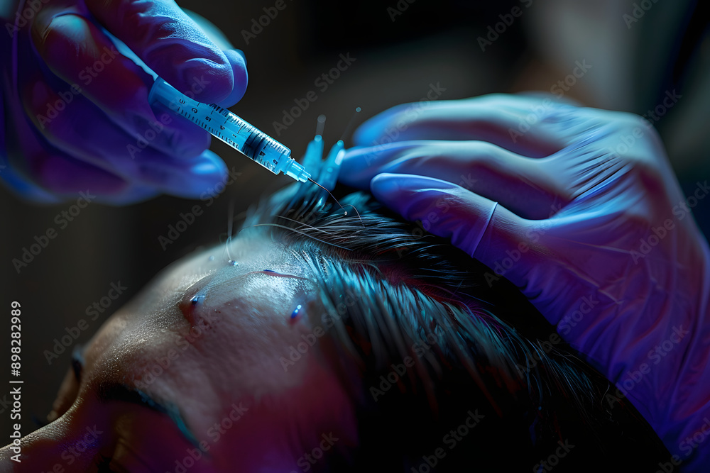 Hair regeneration, Plasma injection into the hair on a woman 's head .a ...
