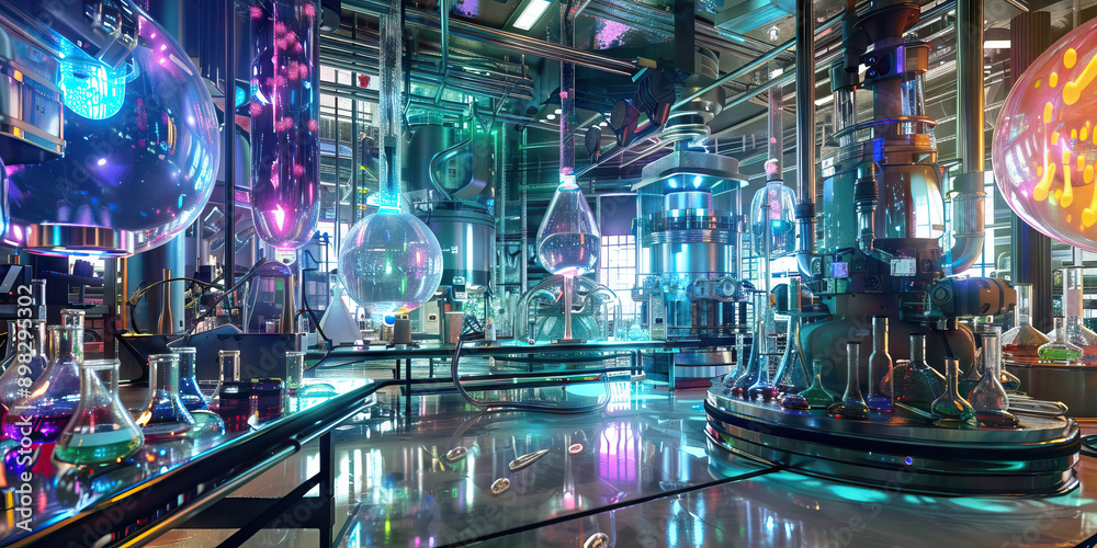 Quantum Leap: A futuristic laboratory filled with beakers, test tubes ...