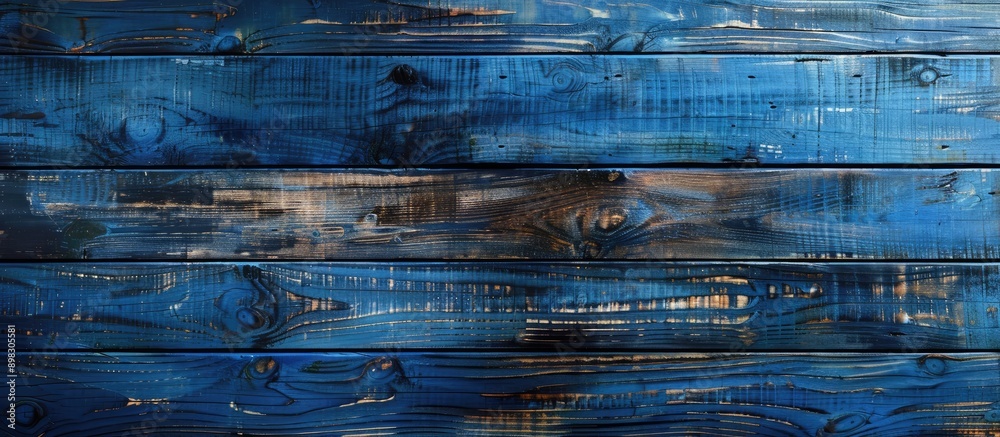 Dark blue distressed wood table with decorated borders provides a ...