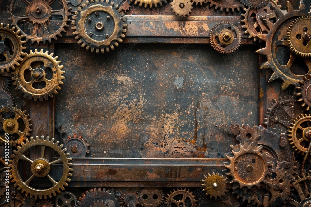 Steampunk Gear frame made of bronze and brass gears, cogs, and pipes ...