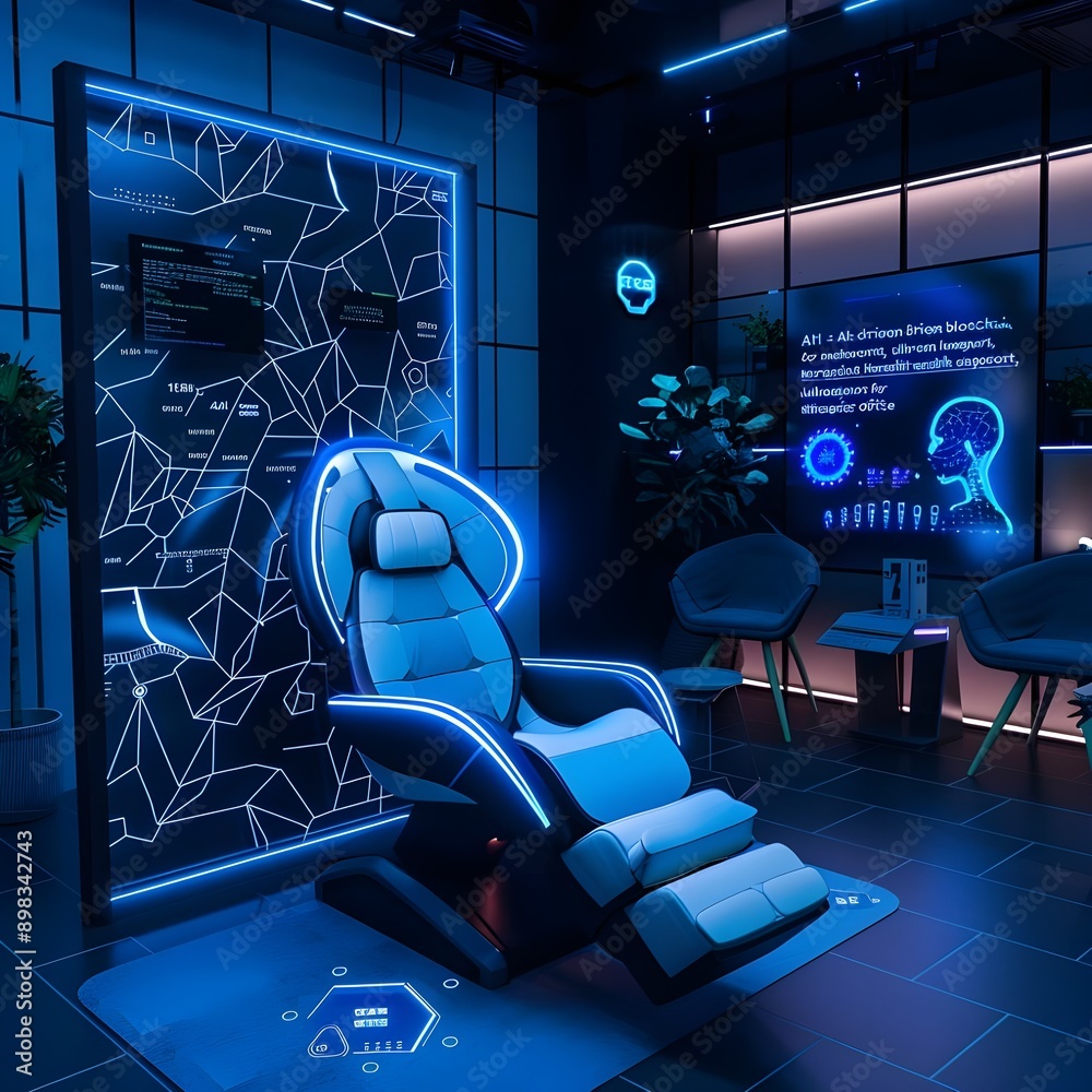 Advanced control center with holographic space navigation tools. Stock ...