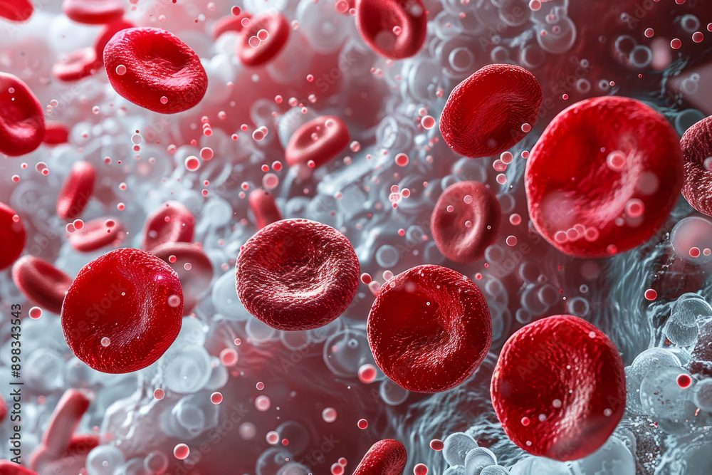 Clean depiction of a leukemic blood smear with an intricate pattern of ...