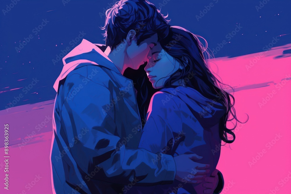 Couple hug purple hugging adult. Stock Photo | Adobe Stock