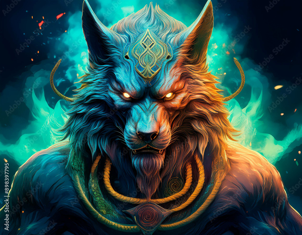 eerie and enigmatic image of the demon amon as wolf with snake tail in ...