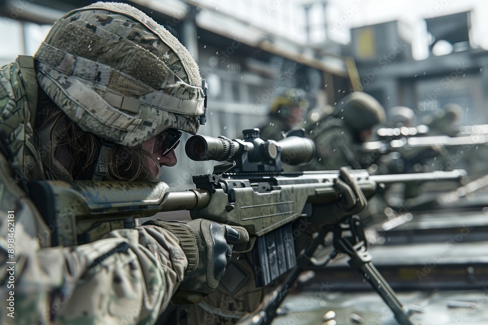 Army Soldiers in Military Uniforms Aiming Rifles During Training ...