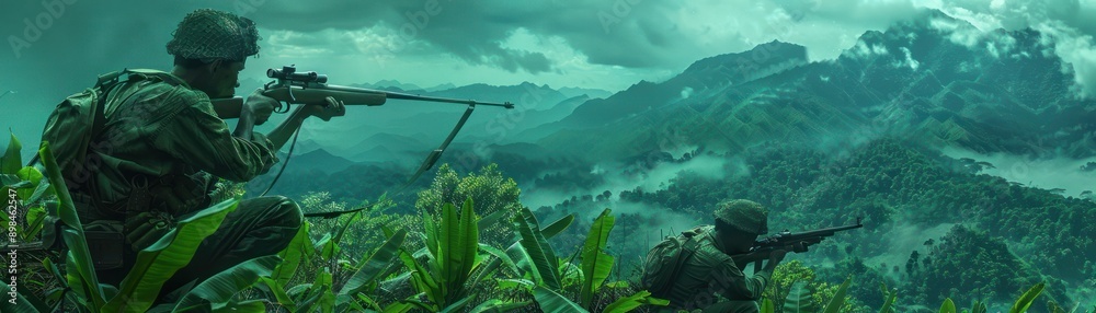 Camouflaged Snipers in Jungle Warfare Combatants in Field Uniforms ...