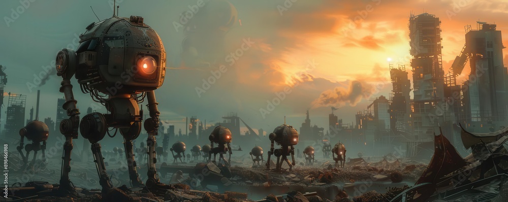 Massive robot armies dominating a desolate post-apocalyptic world ...