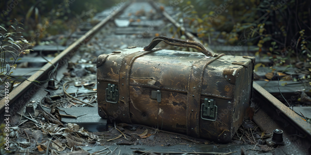 Engineer's Toolbox: A worn leather toolbox, sitting on the ground next ...