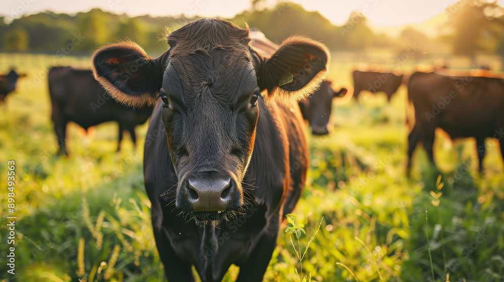 Raising Japanese Wagyu cattle on large family farm, farming concept ...