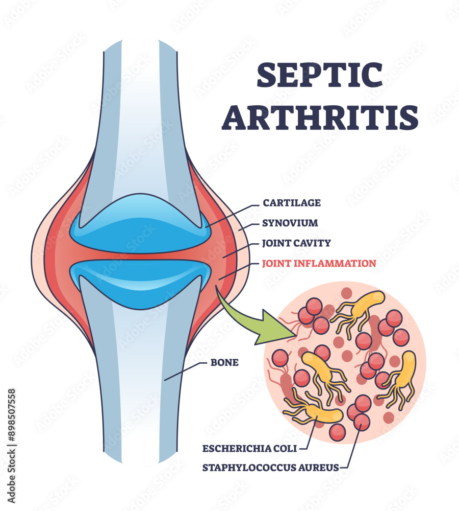 Septic arthritis joint inflammation with medical explanation outline ...
