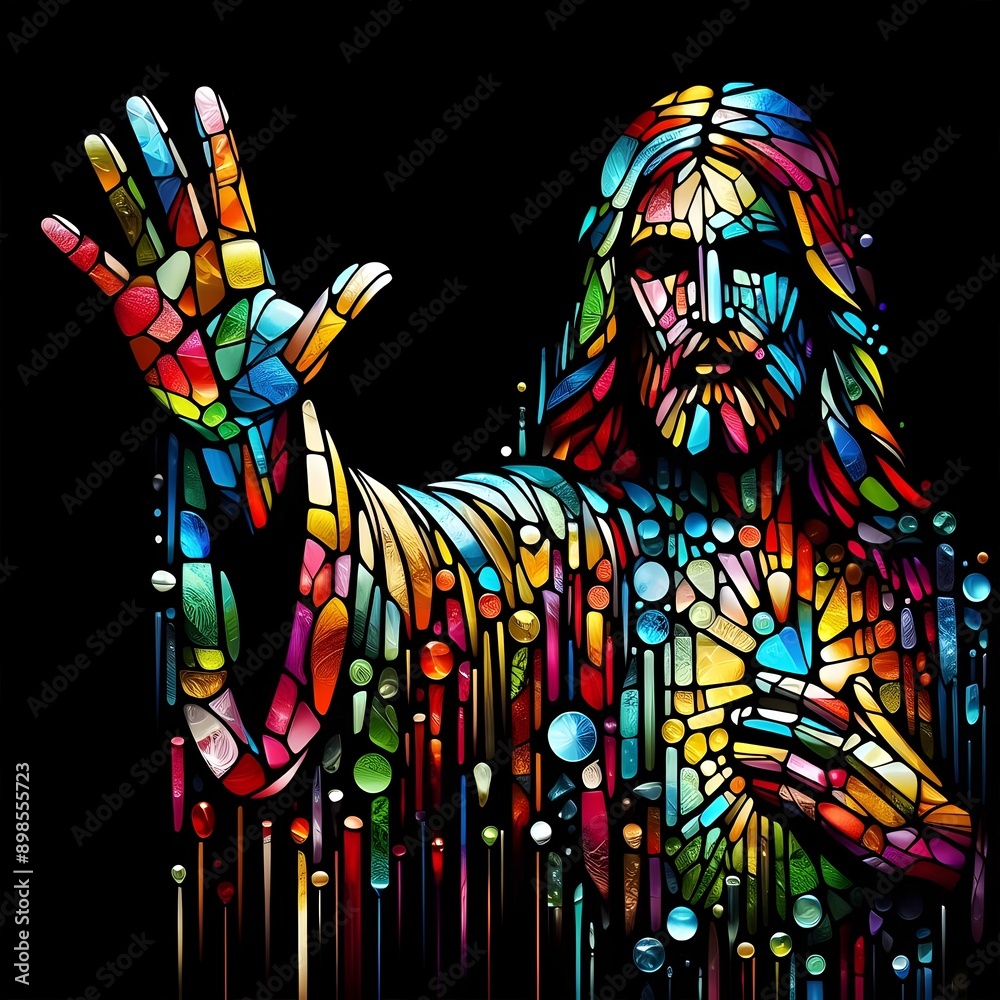 colorful geometric illustration of Jesus son of God with open arms ...