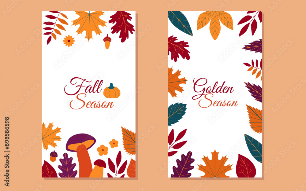 Autumn leaves templates with text for socila media. Foliage banners ...