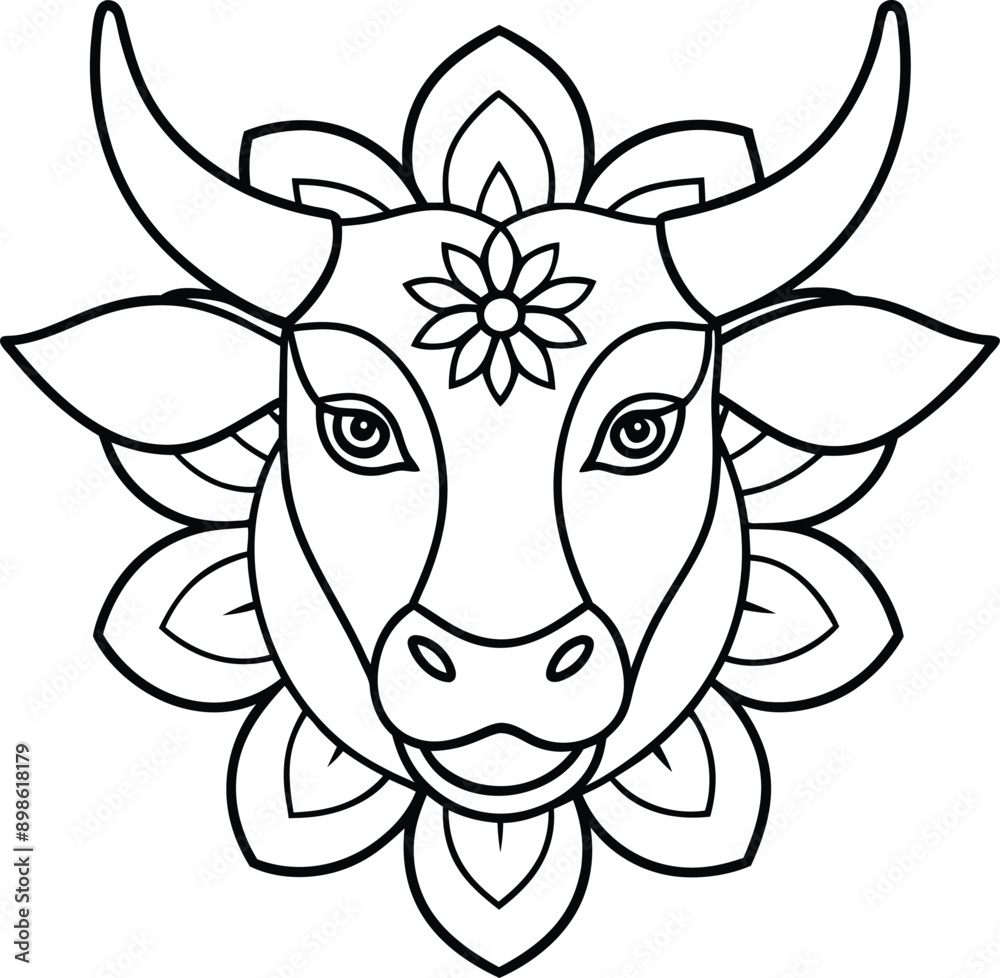 kids friendly bull coloring page simple line art cute cow head with ...