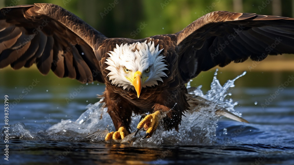 A Bald eagle with talons out has spotted it's prey while hunting and ...
