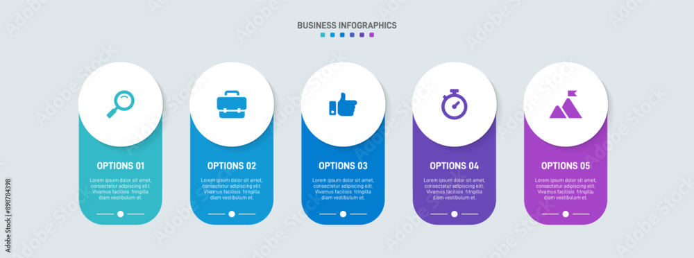Horizontal progress bar featuring 5 arrow-shaped elements, symbolizing ...