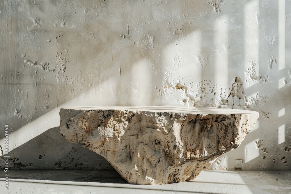 rough stone podium basement. block slab beige background of a plastered ...