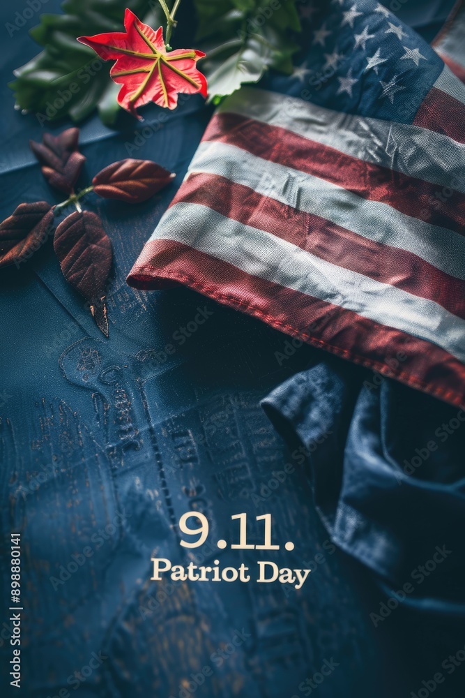 Commemorative visuals: text 9.11. patriot day, dedicated to honoring lives affected, bravery ...
